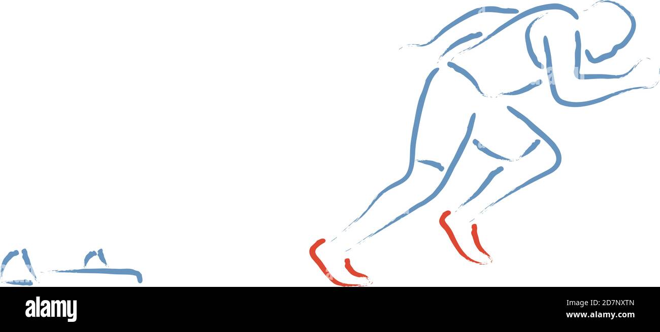 Stylized vector illustration with athlete sprinting at the starting ...