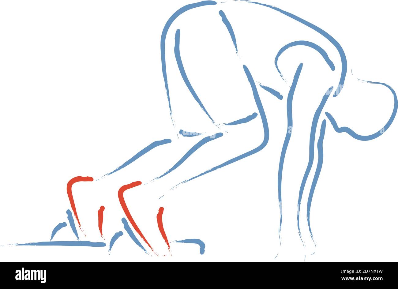 Stylized vector illustration with athlete sprinting at the starting ...