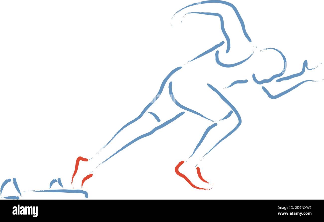 Stylized vector illustration with athlete sprinting at the starting ...