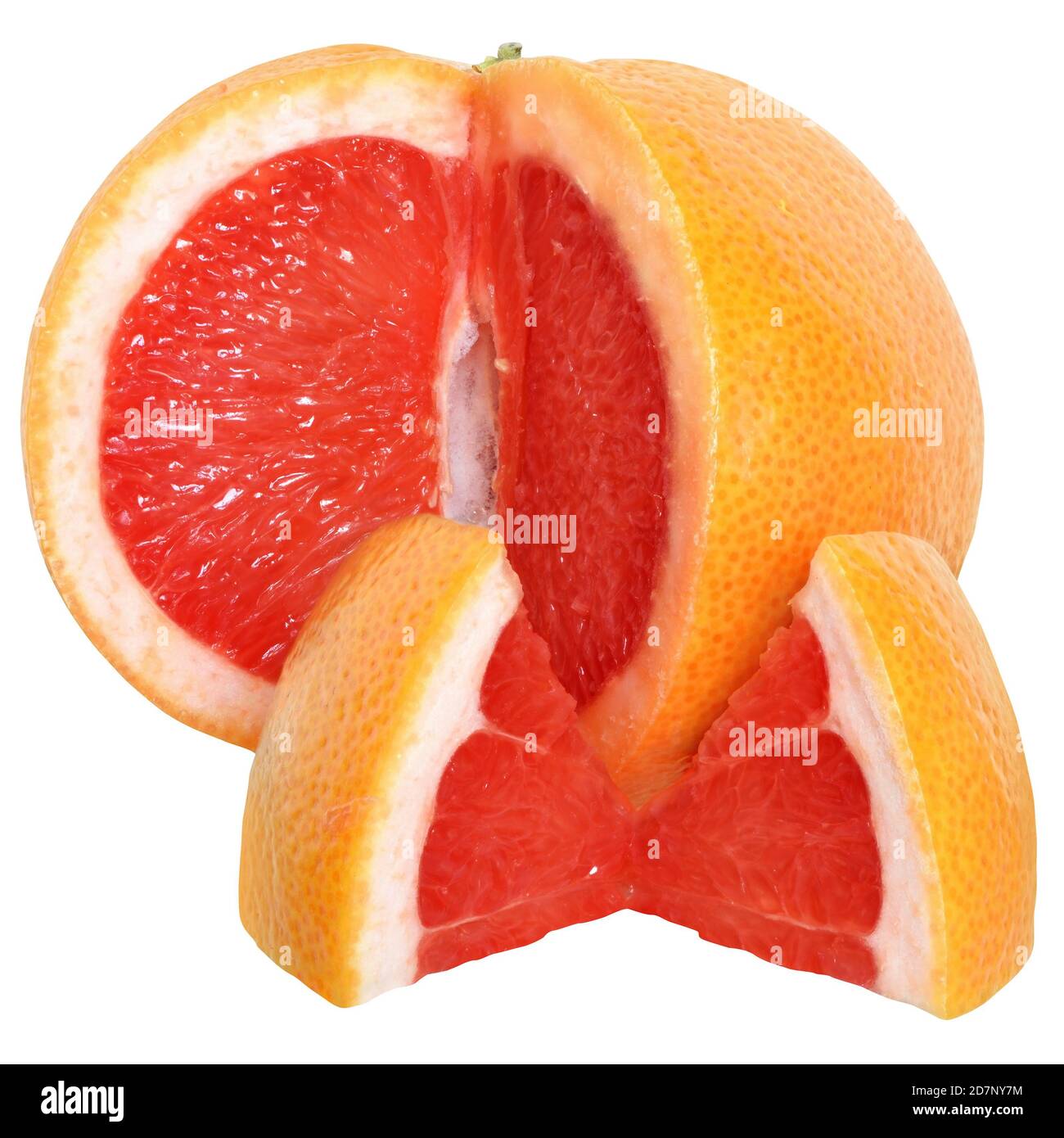 grapefruit cut in to slices close up isolated on white background Stock ...