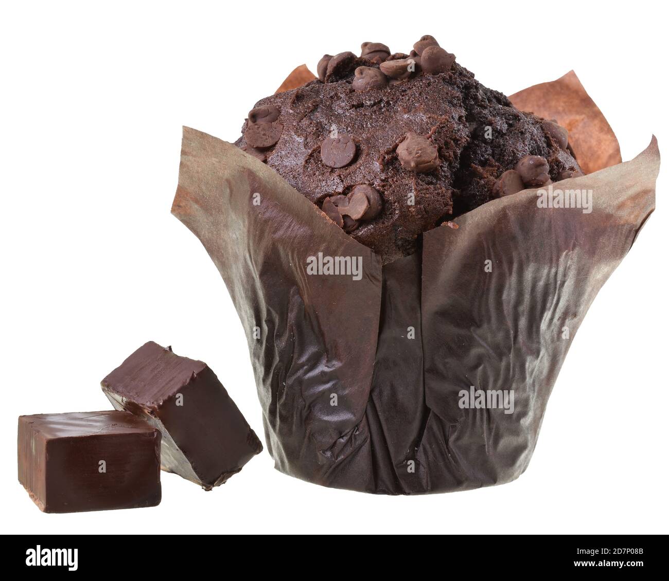 Muffin with cube dark chocolate Isolated on a white background Stock ...