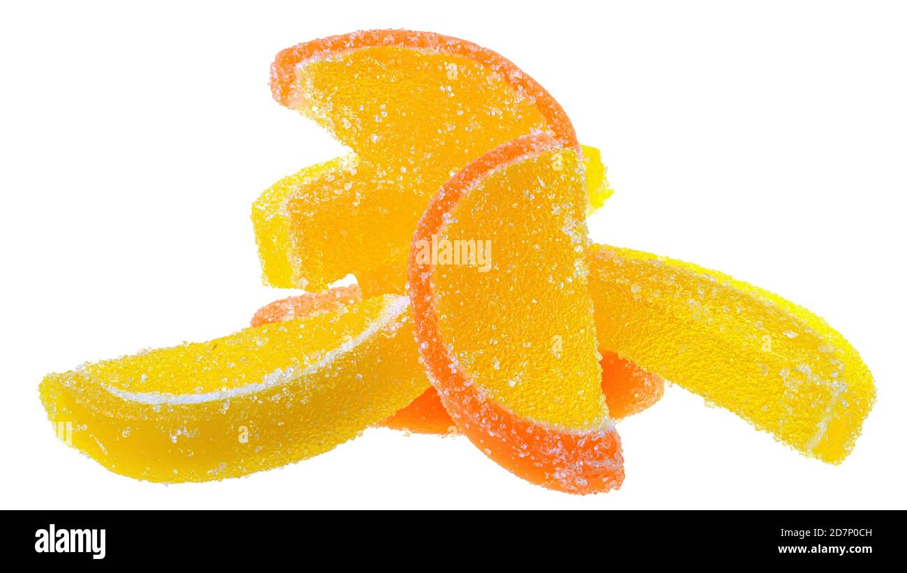 Red and yellow candy on a white background Stock Photo - Alamy