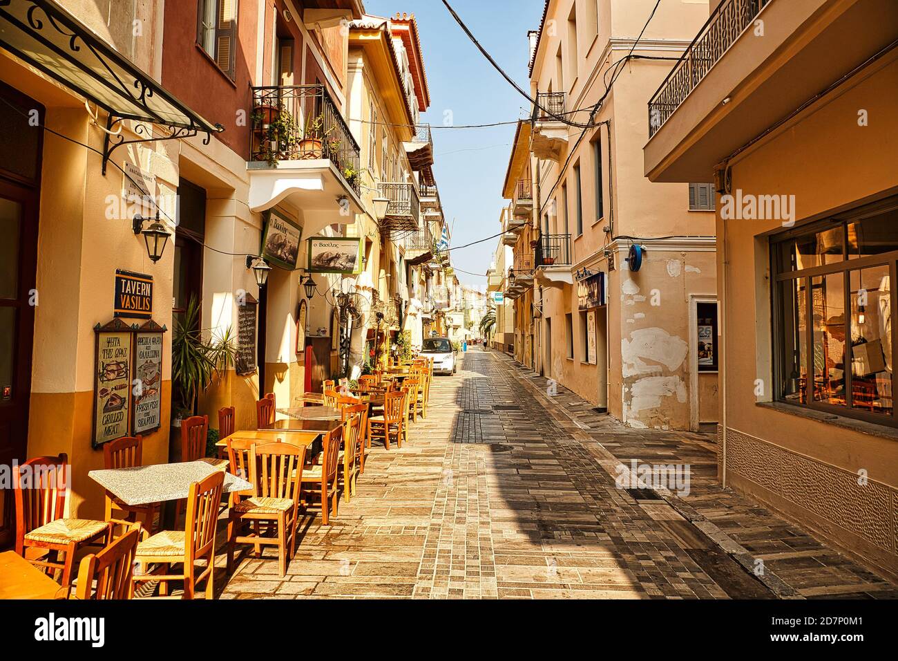 JUNE 2017, NAFFPLIO, GREECE - Traditional cozy greek street view in ...