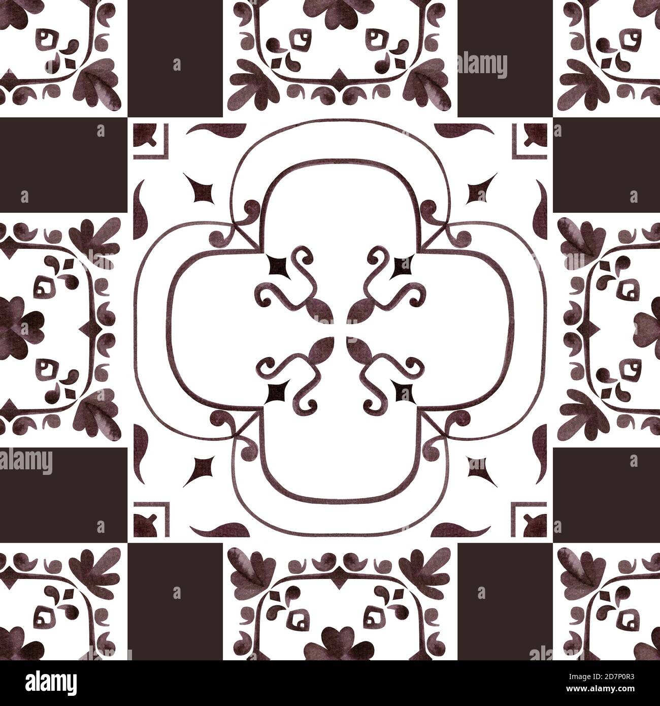 Hand painted watercolor ornamental tile seamless pattern Stock Photo ...