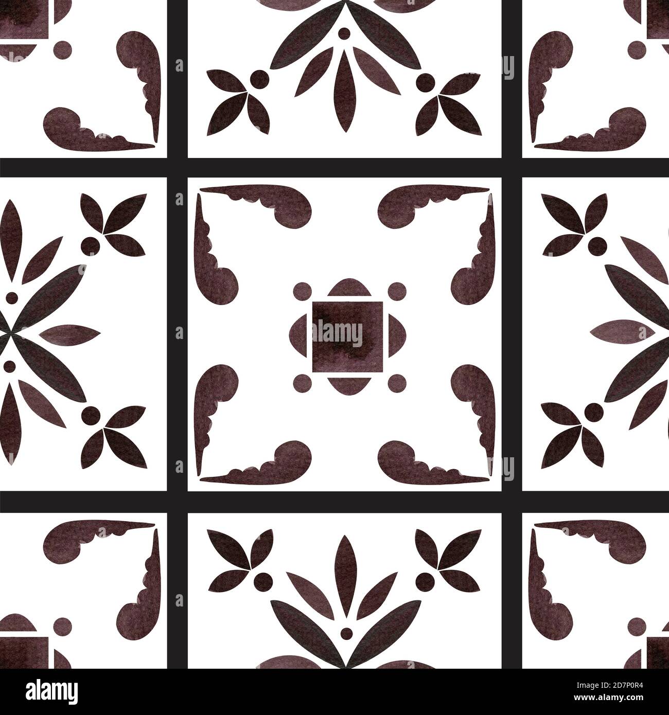 Hand painted watercolor ornamental tile seamless pattern Stock Photo ...