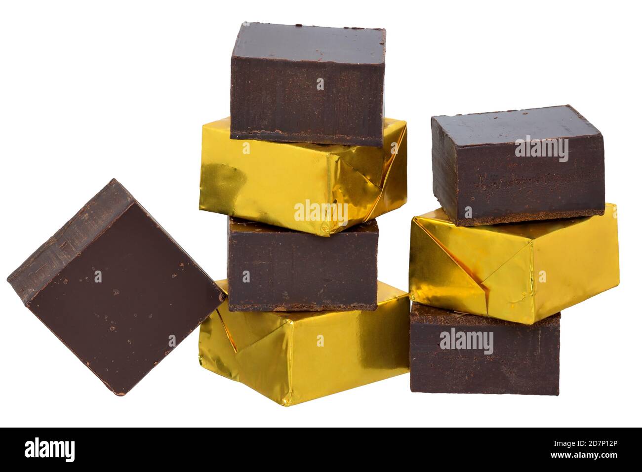 Cubes of chocolate isolated on a white background Stock Photo - Alamy
