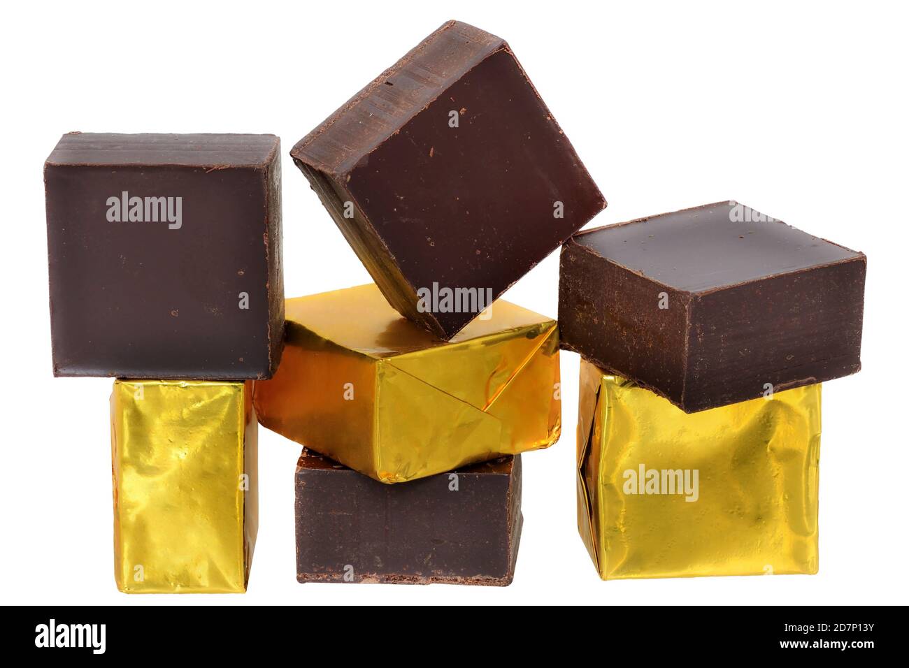 Cubes of chocolate isolated on a white background Stock Photo - Alamy