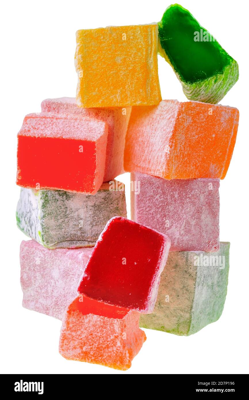 Turkish delight multicolored closeup isolated on white background Stock ...