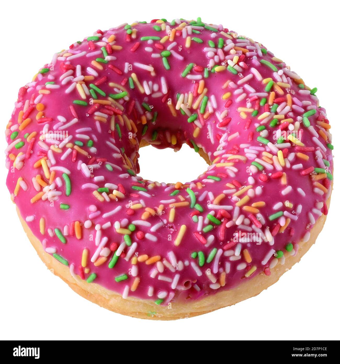 Strawberry donut covered with pink icing Isolated on white background ...