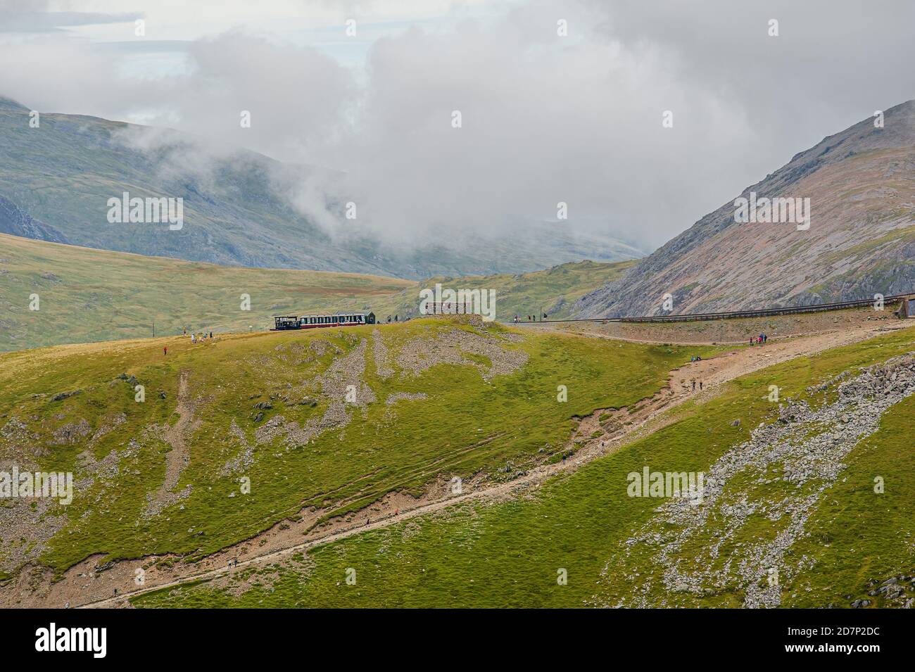 View from Ranger Path at Llanberis Path with a mountain train route to ...