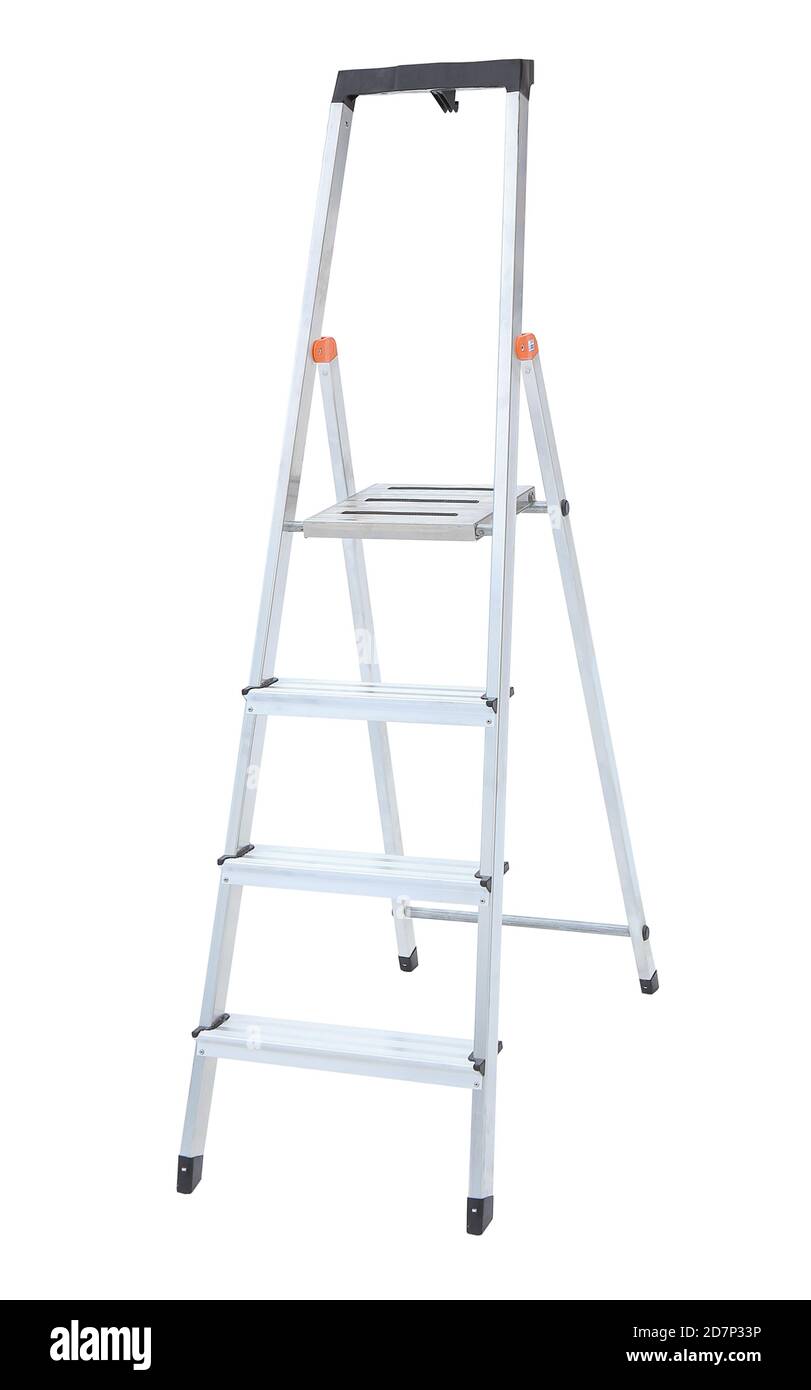 Aluminum metal step-ladder isolated white background Stock Photo - Alamy