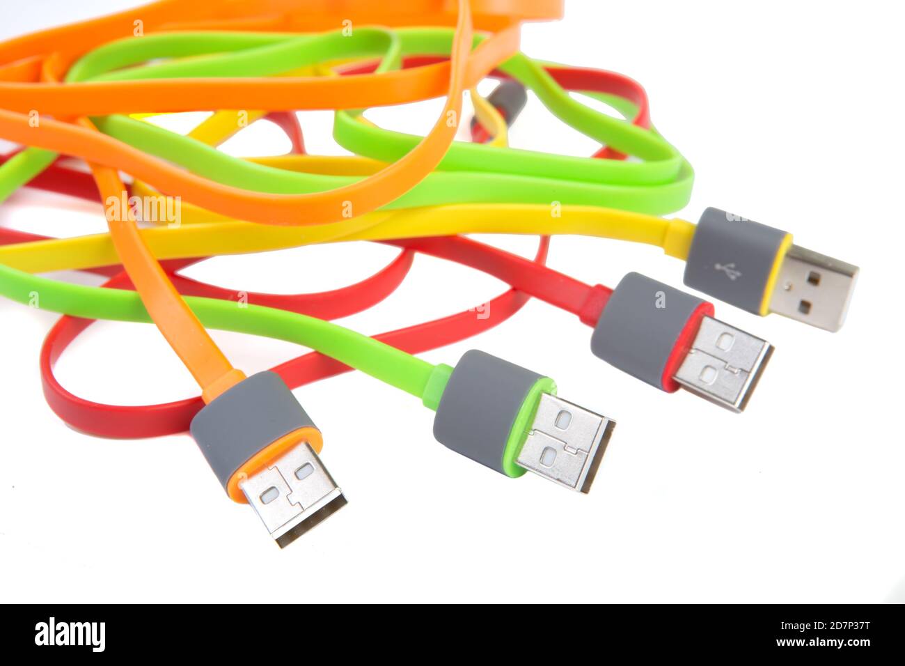 color wires with plugs on white background Stock Photo - Alamy