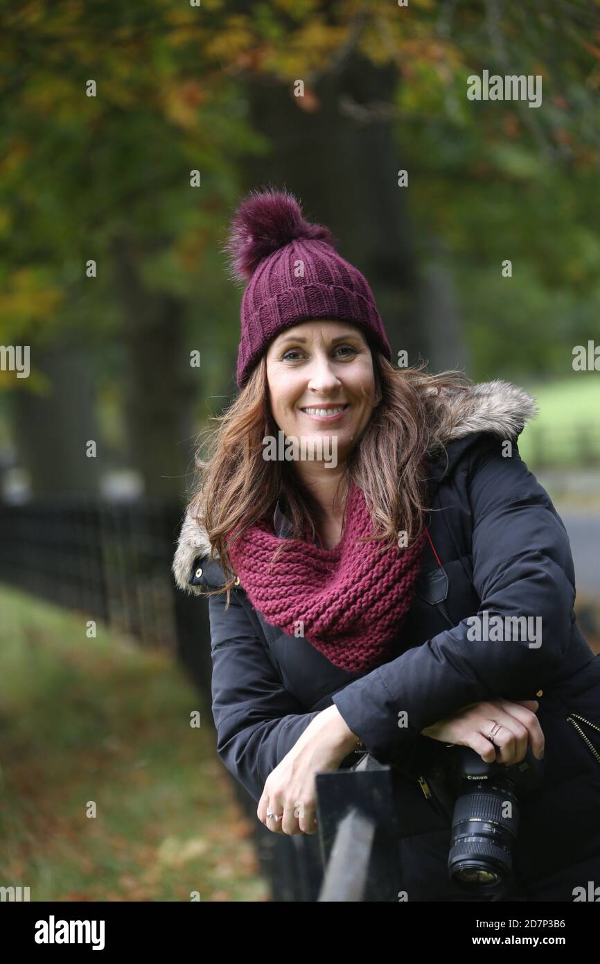 Attractive white caucasian woman in mid 40s in winter clothes in ...