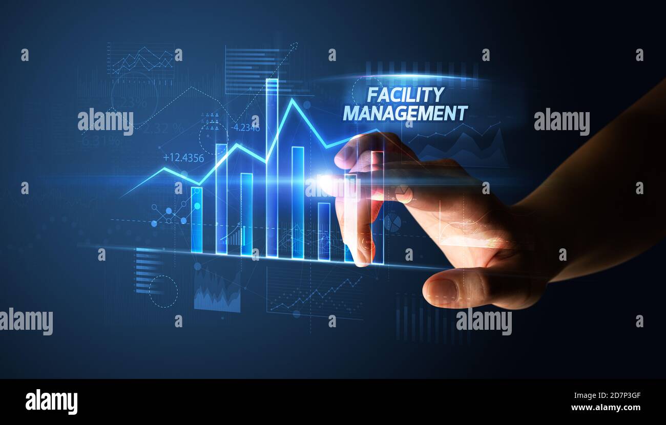 Hand touching FACILITY MANAGEMENT button, business concept Stock Photo ...