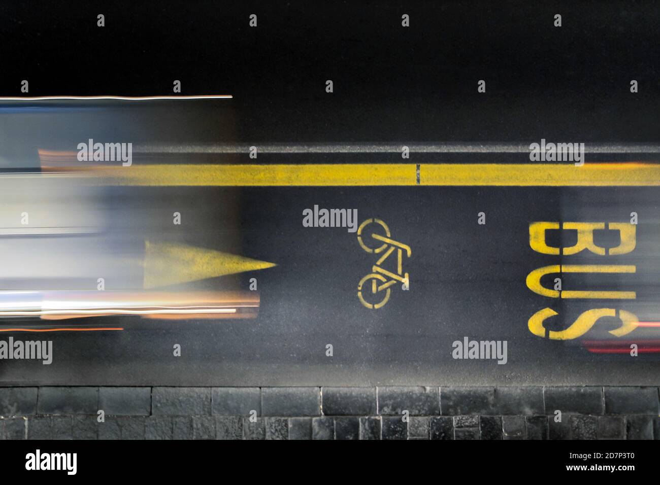 aerial view cityscape of empty bus lane at night Stock Photo - Alamy