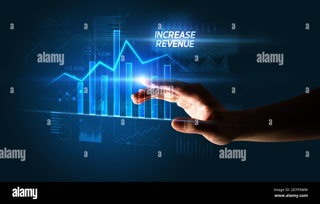 Hand touching INCREASE REVENUE button, business concept Stock Photo - Alamy