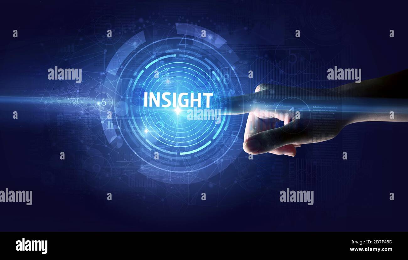Hand touching INSIGHT button, modern business technology concept Stock ...