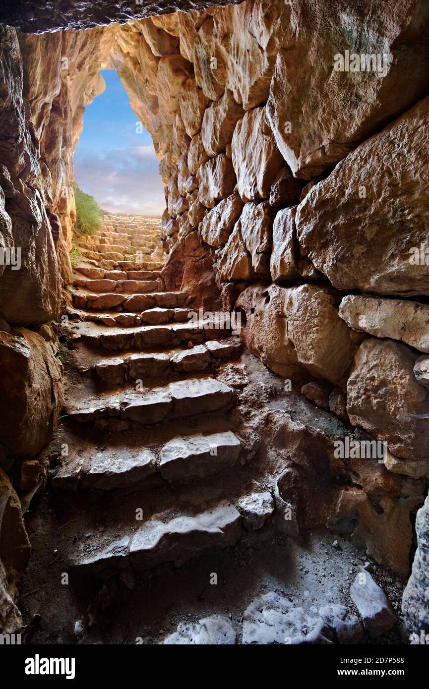 Entrance to Mycenae water cisterns for underground water storage ...