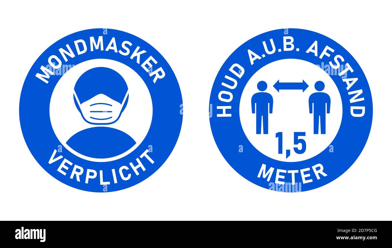 Icons in Dutch Mondmasker verplicht (Face Masks Required) and Houd a.u ...