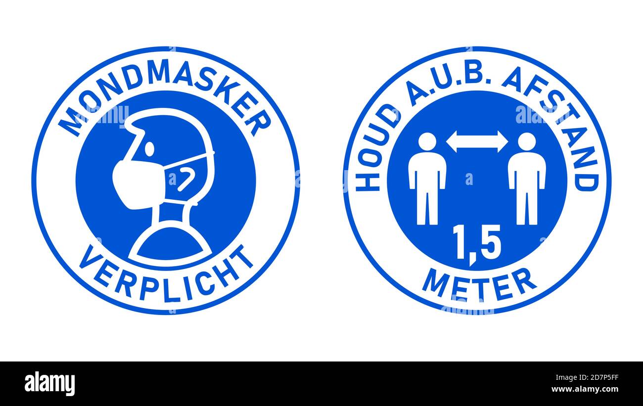 Icons in Dutch Mondmasker verplicht (Face Masks Required) and Houd a.u ...