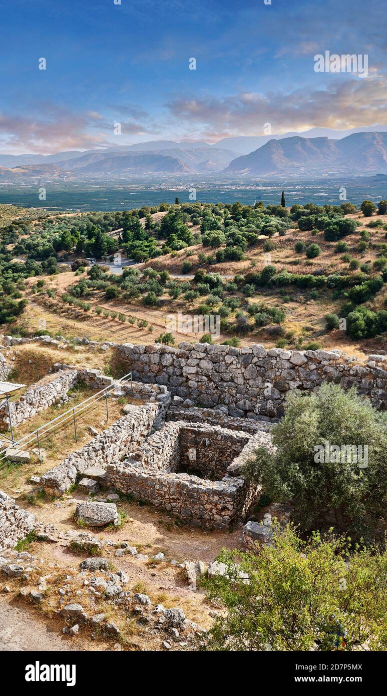 View of Mycenae Necropolis and Palace ruins, Mycenae Archaeological ...
