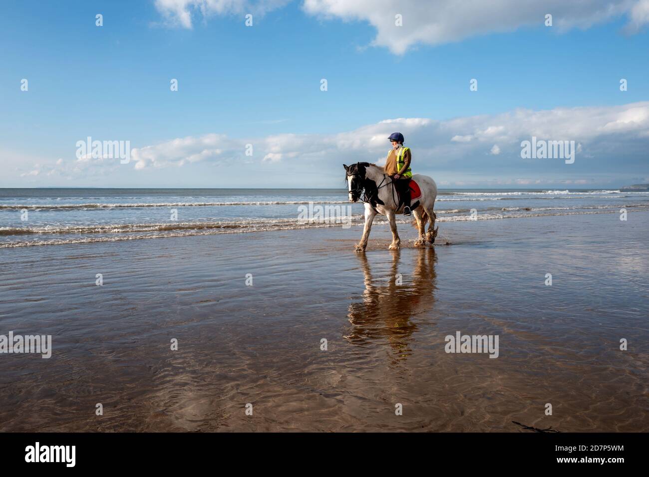 Riding a horse on the beach at Westward Ho!, Devon Stock Photo - Alamy