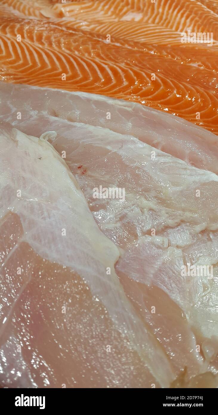 Fish meat. Red fish fillet. Cut up red fish Stock Photo - Alamy