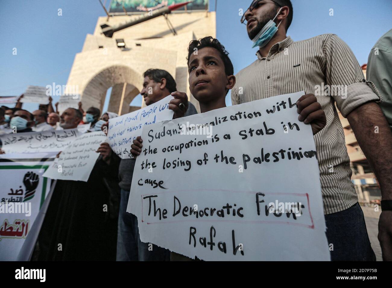 Rafah, Palestinian Territories. 24th Oct, 2020. Palestinians hold ...