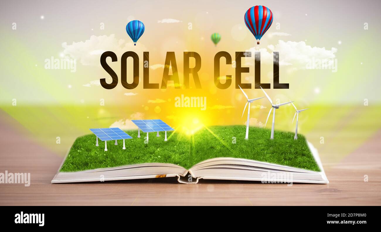 Open book with SOLAR CELL inscription, renewable energy concept Stock ...