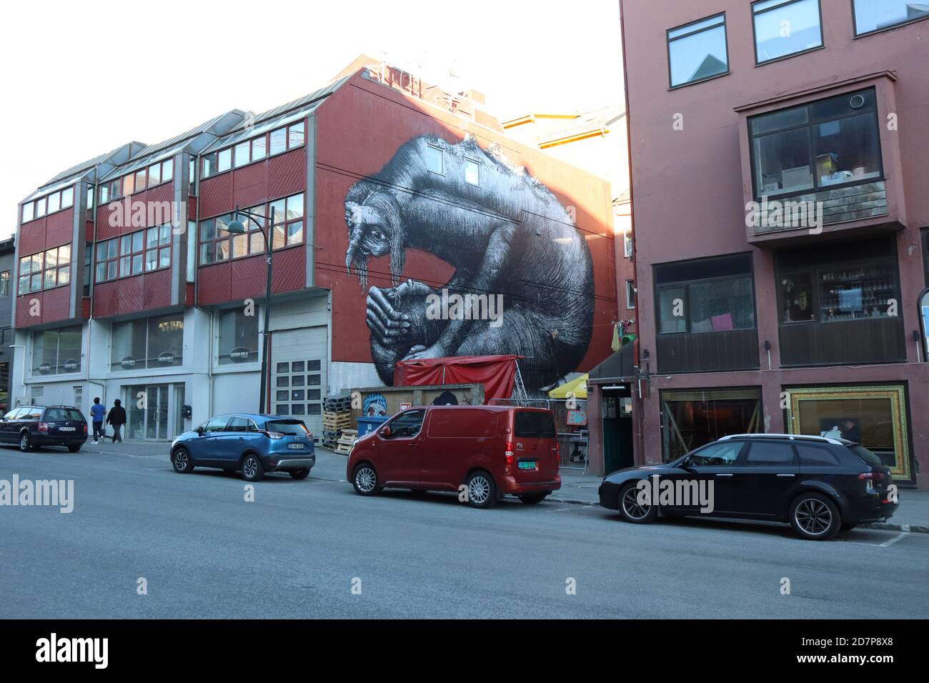 Bodo, / Norway - June 13 2019: Facade paintings in Norwegian town Bodo ...