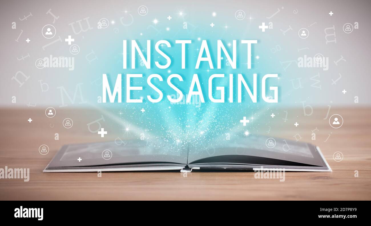 Open book with INSTANT MESSAGING inscription, social media concept ...