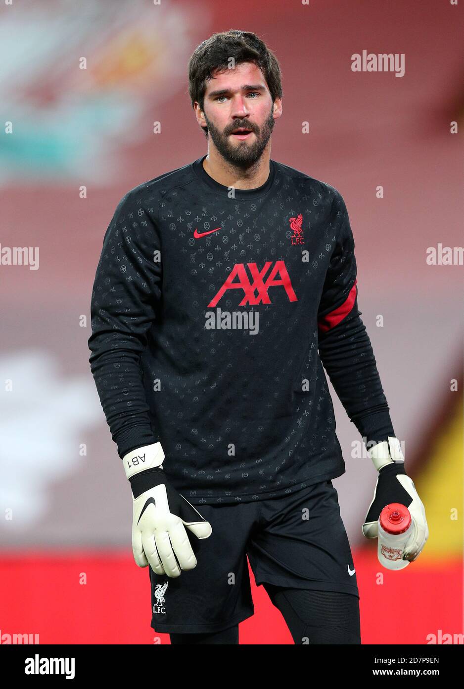 Liverpool goalkeeper Alisson warms up before the Premier League match ...