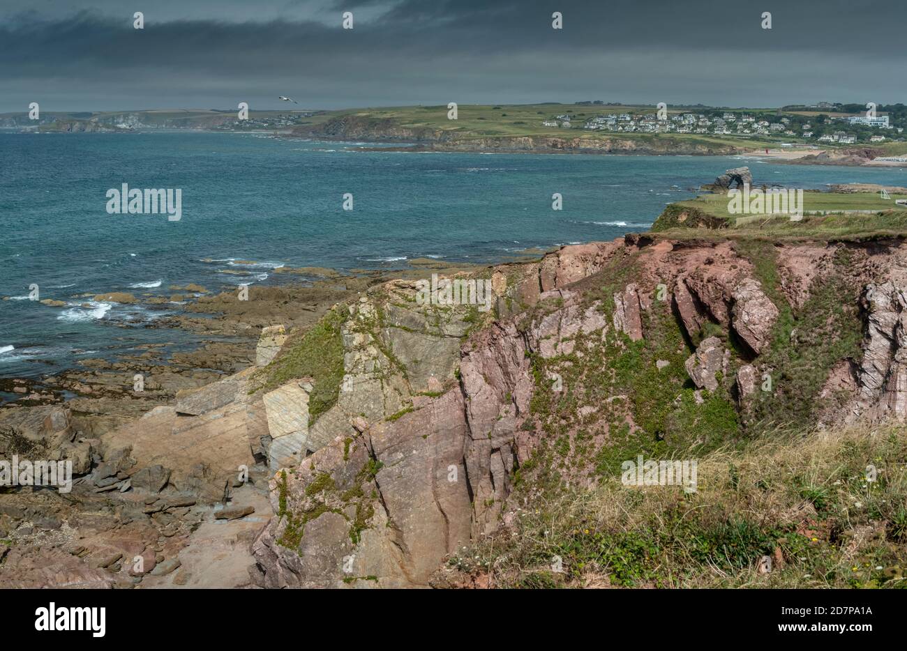 The South Devon coast, looking west to Thurlestone from near Bolt Tail ...