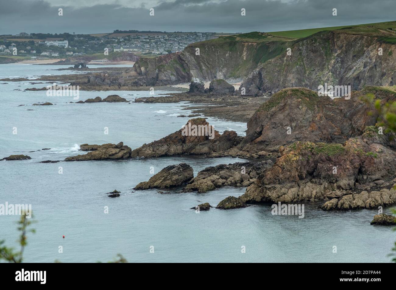 The South Devon coast, looking west to Thurlestone from near Bolt Tail ...