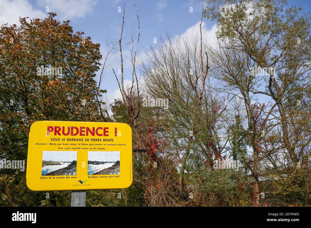 Risk of Rhone river flood, Island of the Round Table, Vernaison, Rhone ...