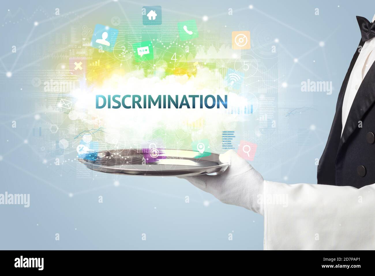 Waiter serving social networking concept with DISCRIMINATION ...