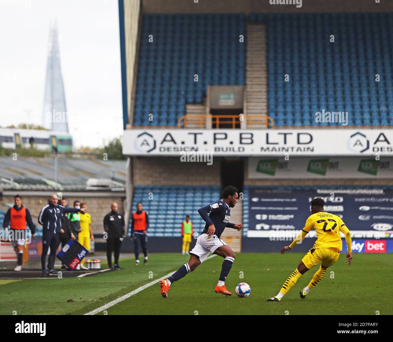 Millwall's Mahlon Romeo (left) in action with The Shard in the ...