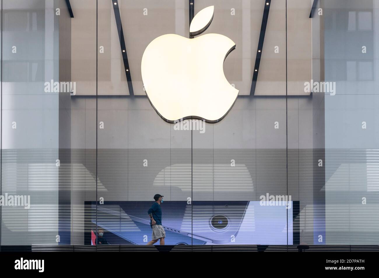 The multinational American technology brand Apple store and logo seen ...