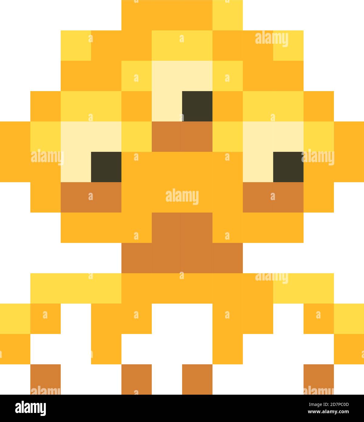 Cute orange space invader monster, game enemy in pixel art style on ...