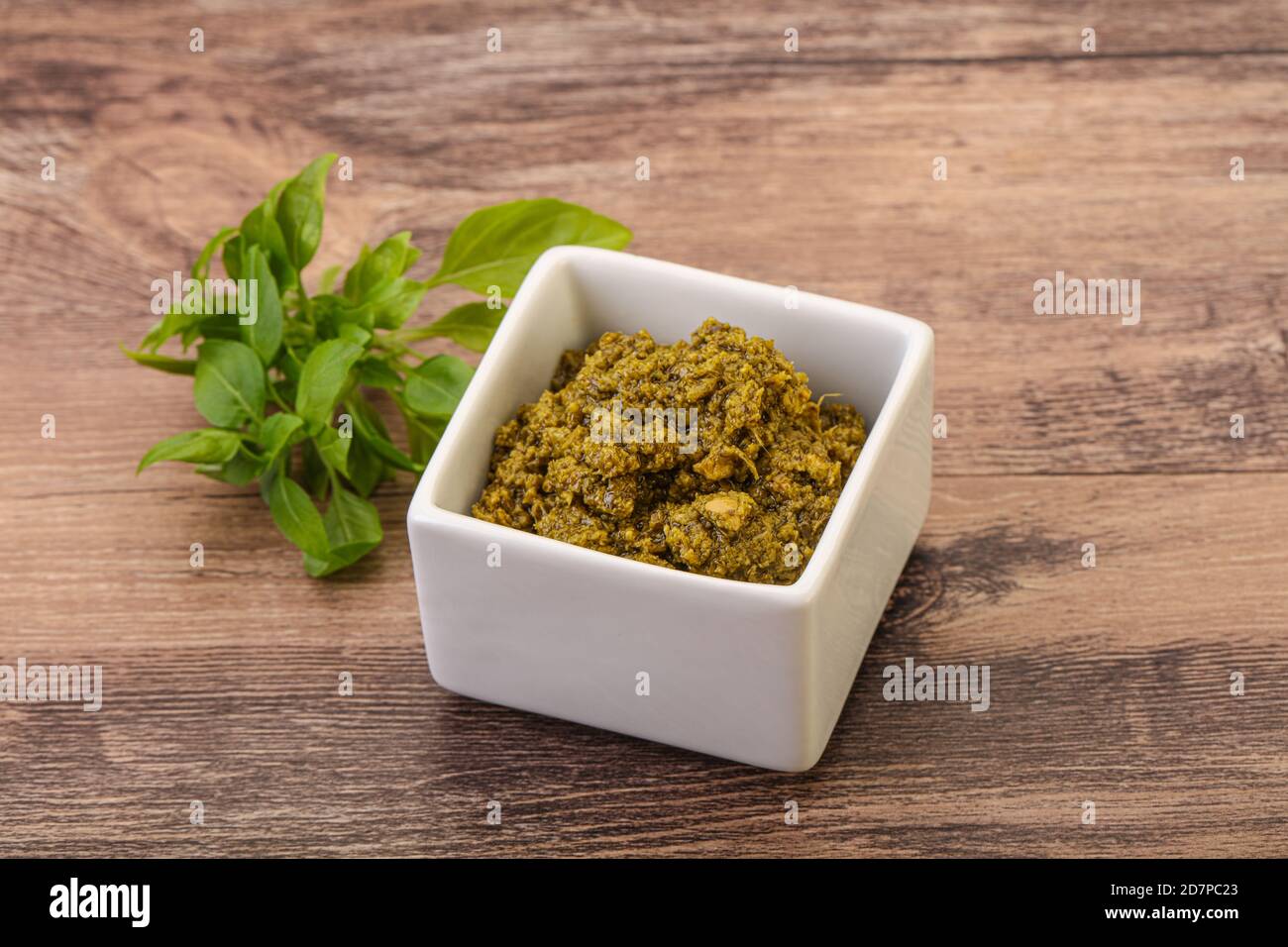 Green sauce pesto with basil and cedar nuts Stock Photo - Alamy