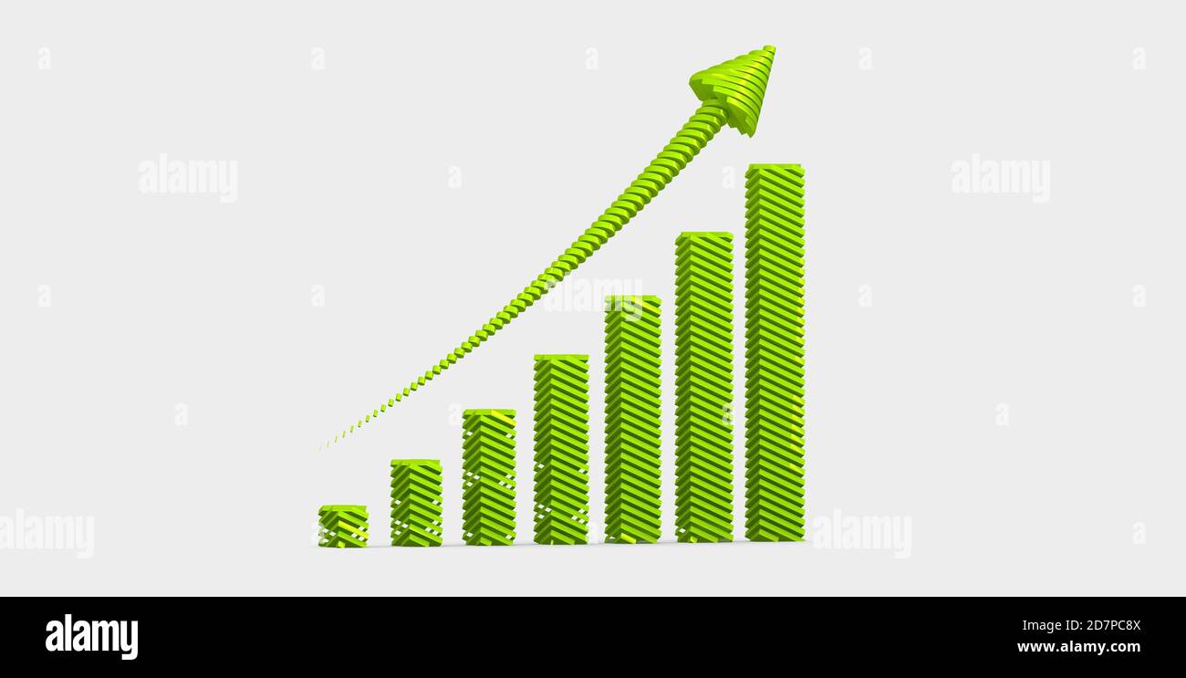 3D illustration of a growing business chart on a white background Stock ...