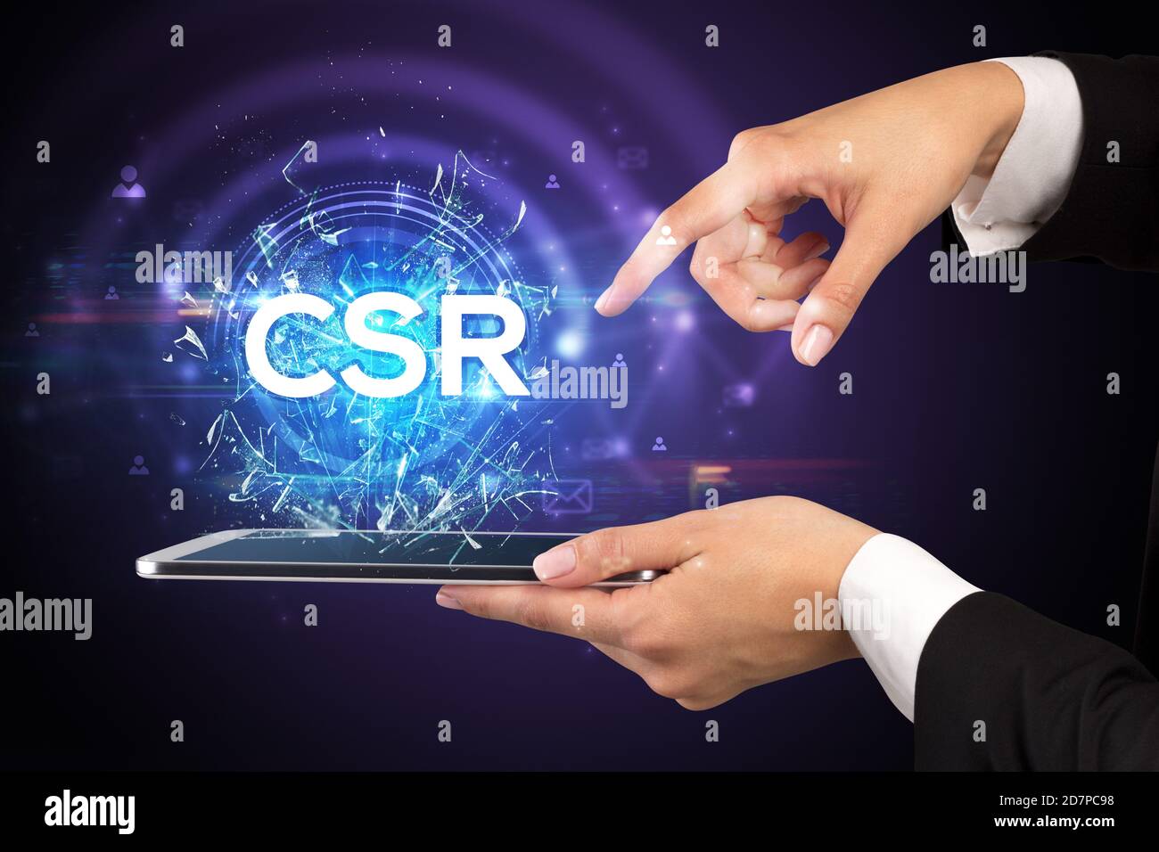 Close-up of a touchscreen with CSR abbreviation, modern technology ...