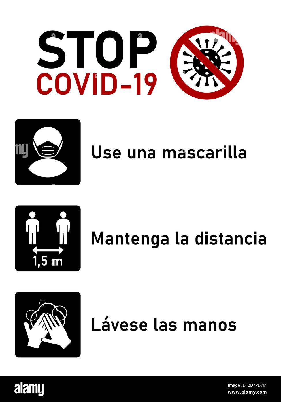 Icons in Spanish Use una mascarilla (Wear a Mask), Mantenga la ...