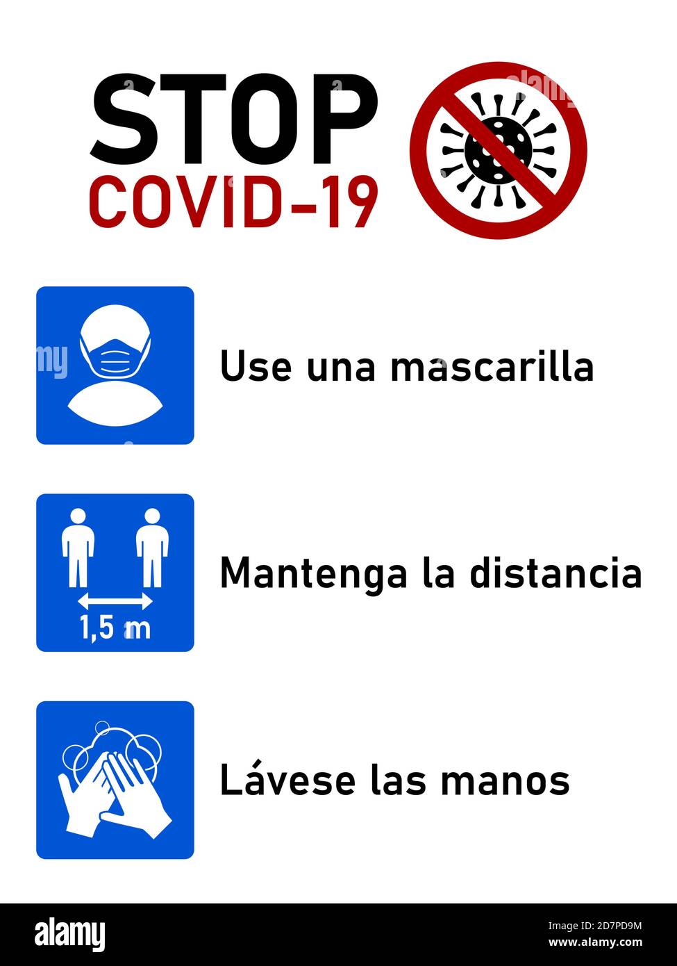Icons in Spanish Use una mascarilla (Wear a Mask), Mantenga la ...