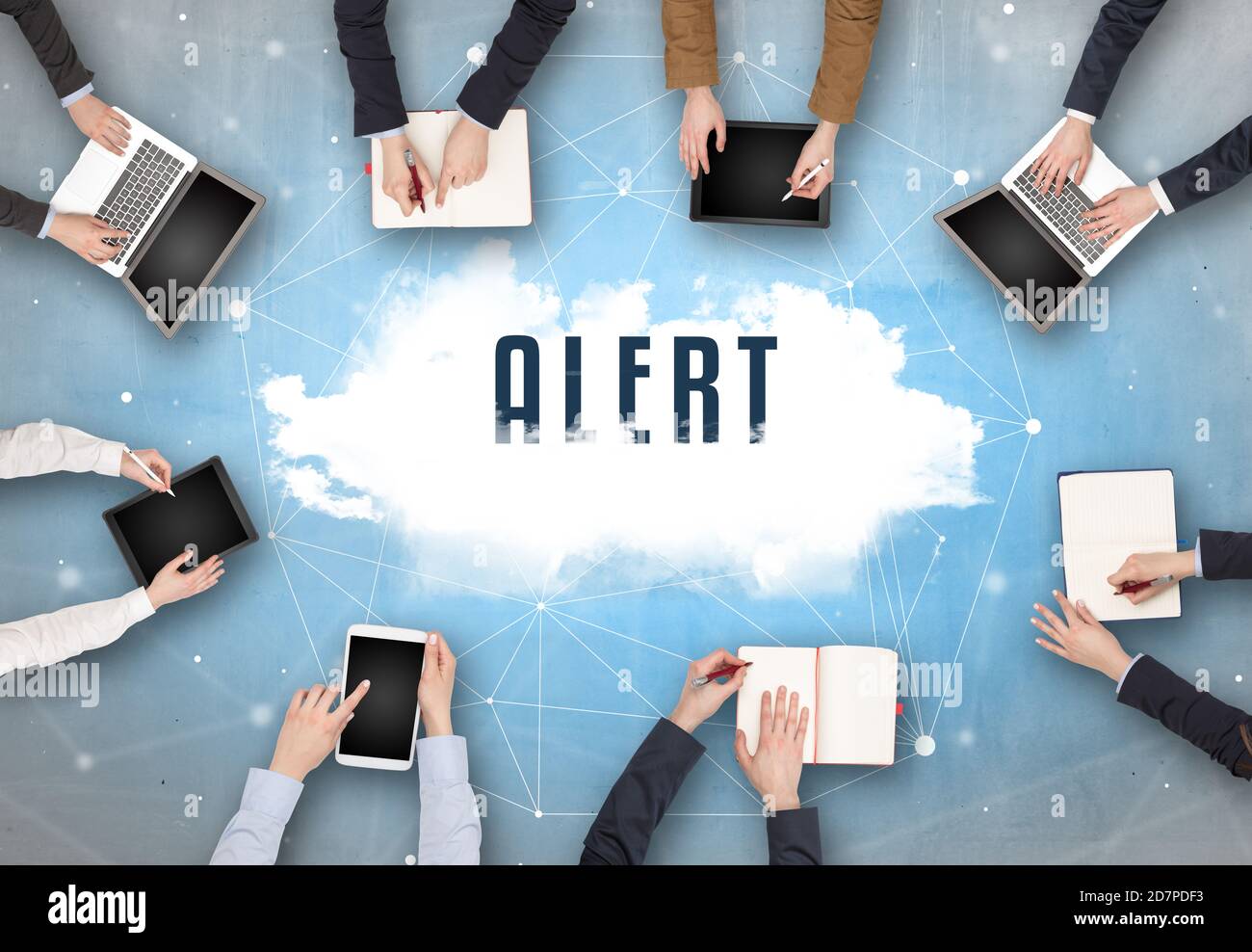 Group of people having a meeting with ALERT insciption, web security ...