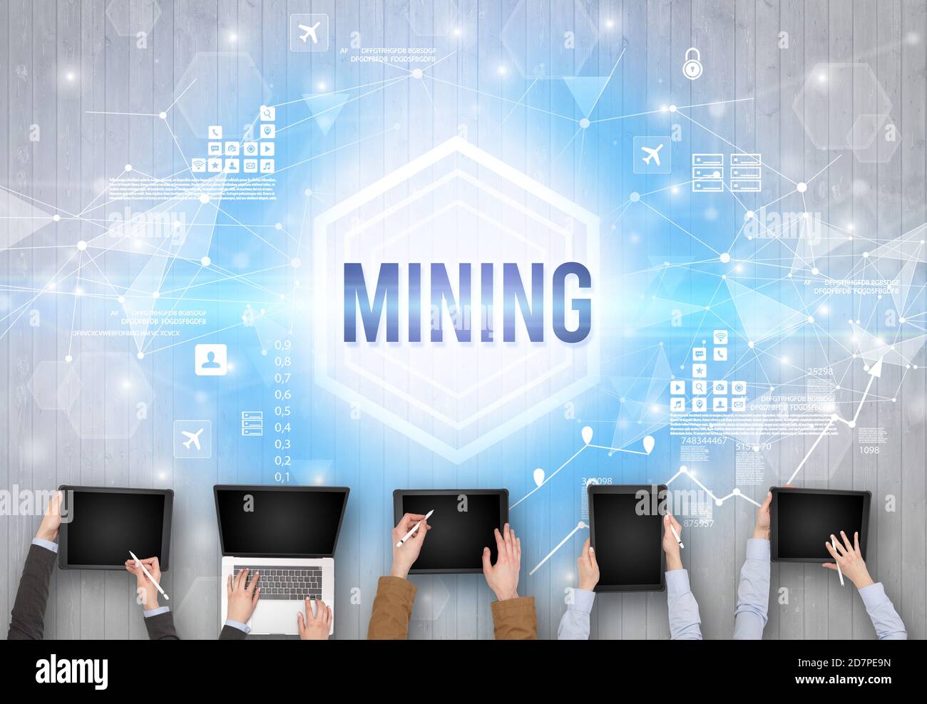 Group of Busy People Working in an Office with MINING inscription ...
