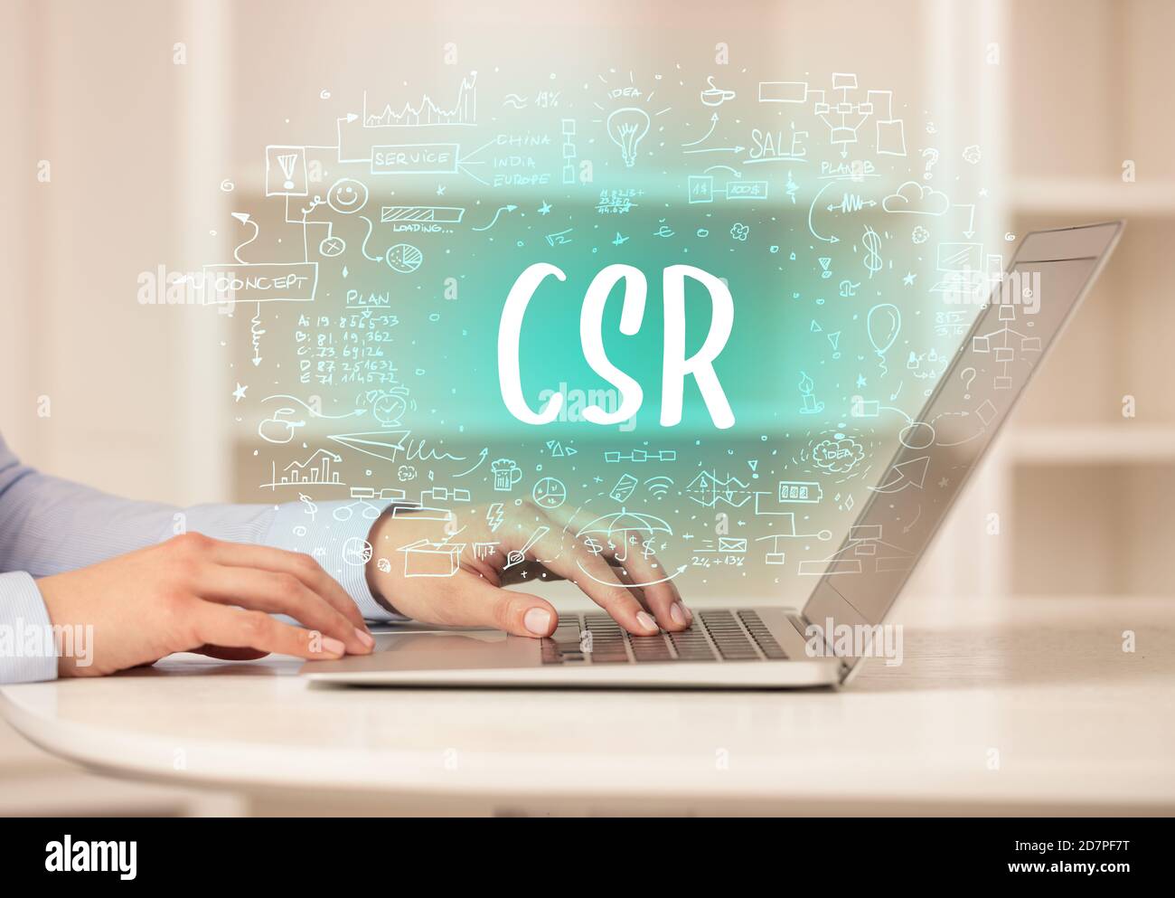 hand working on new modern computer with CSR abbreviation, modern ...