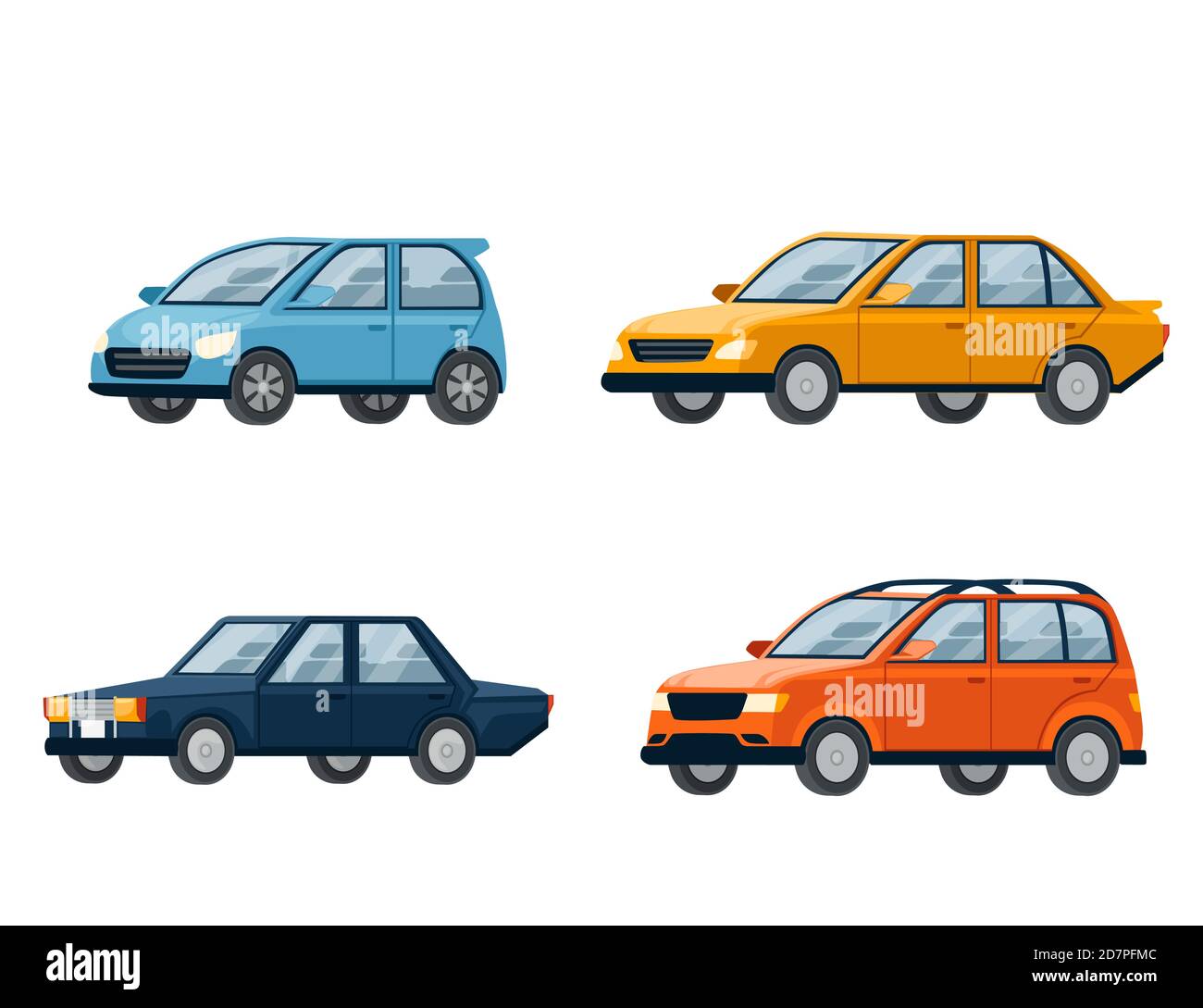 Set of four different cars retro and modern city automotive flat vector ...