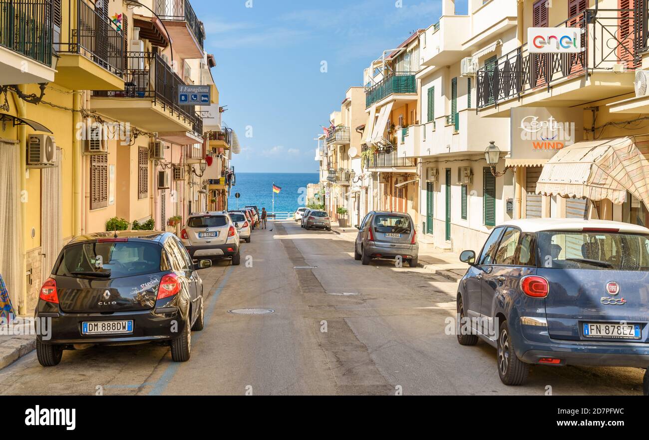 Terrasini, Sicily, Italy - September 25, 2020: Narrow streets in the ...