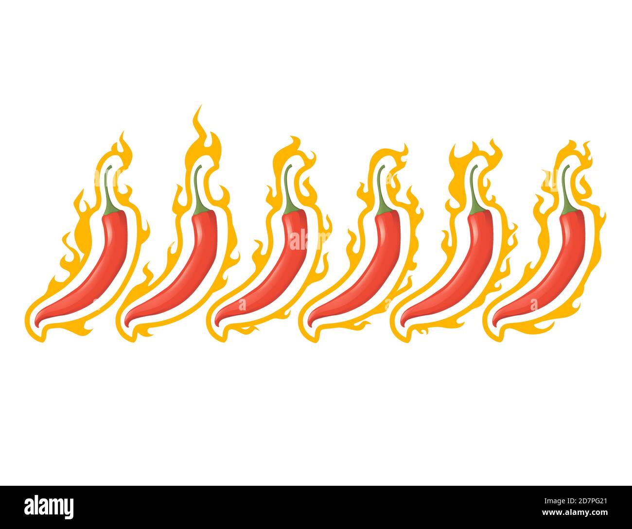 Hot red chili pepper on fire flat vector illustration of hot vegetables ...